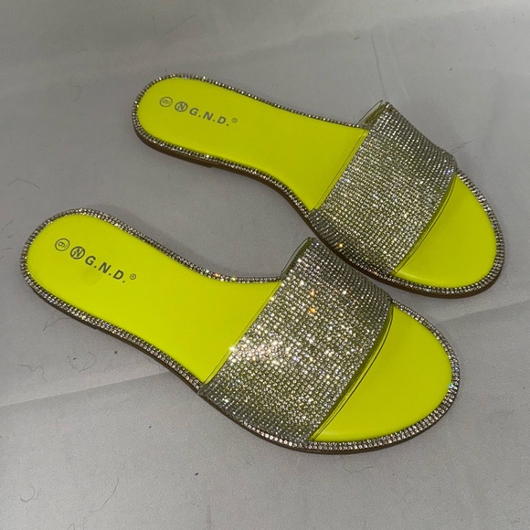 Shoes | Yellow Rhinestone Slides | Poshmark